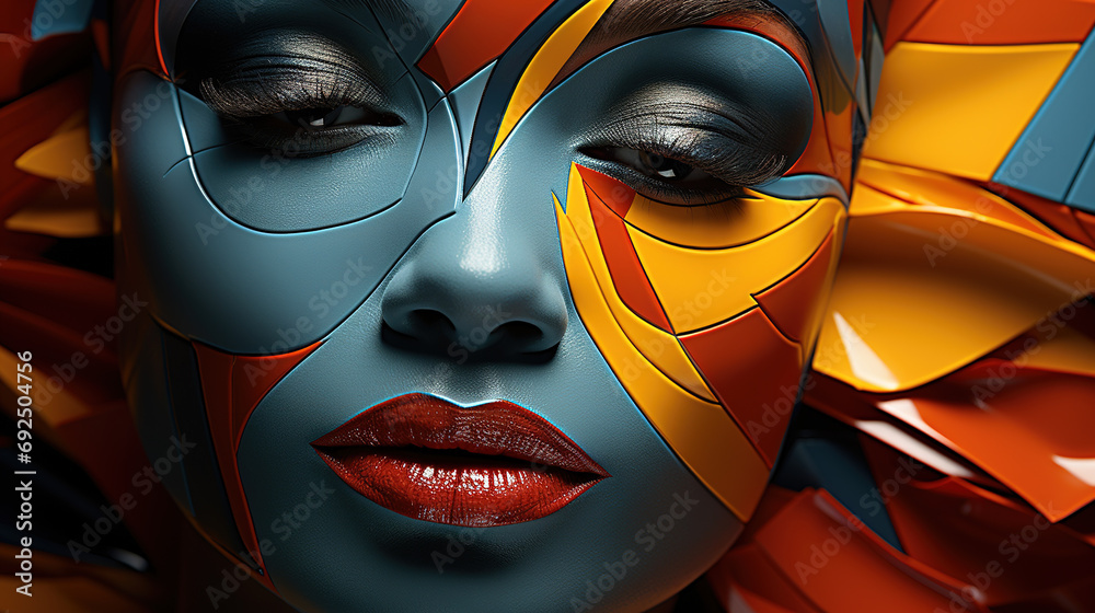 Beaufiul young female model face photograph using sharp angles and ...