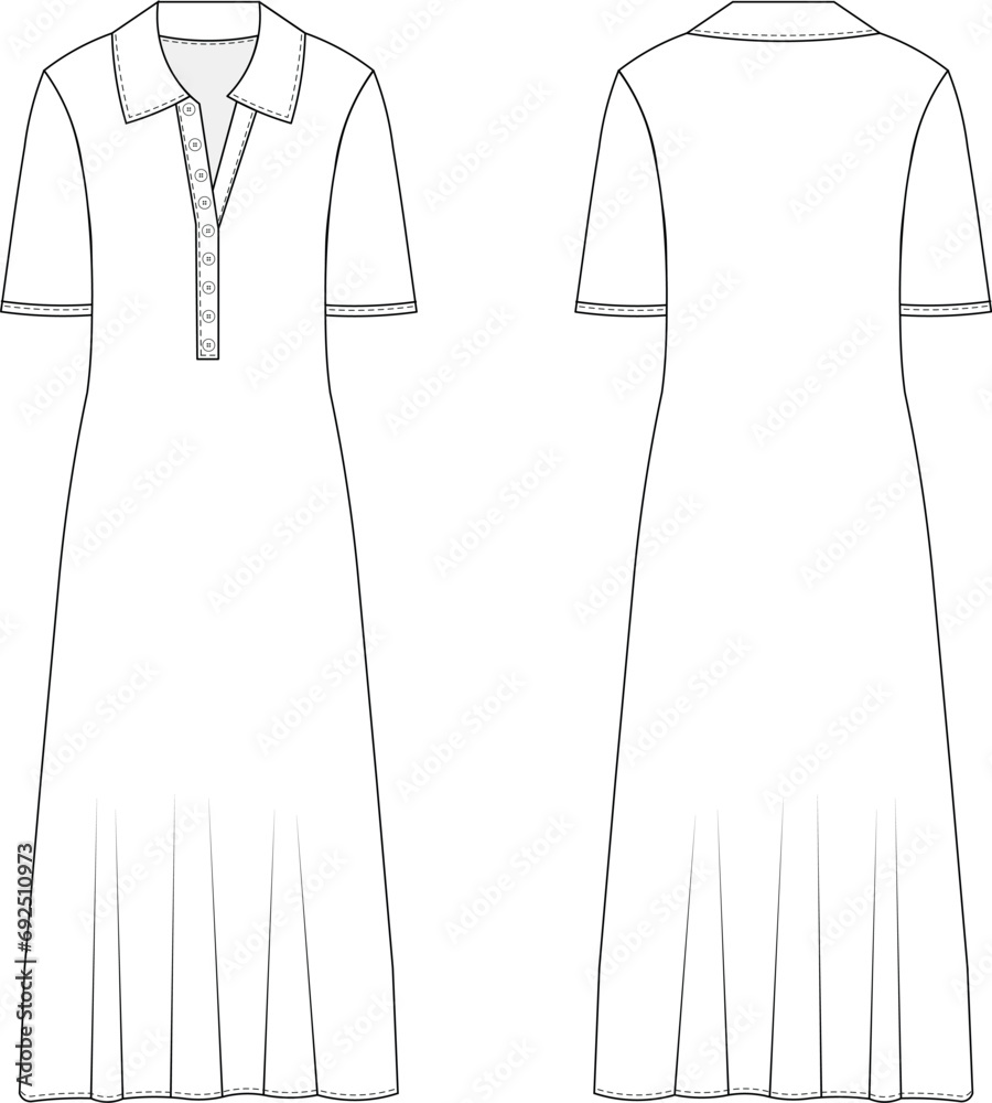 short half sleeve midi maxi long flared a line polo dress template ...