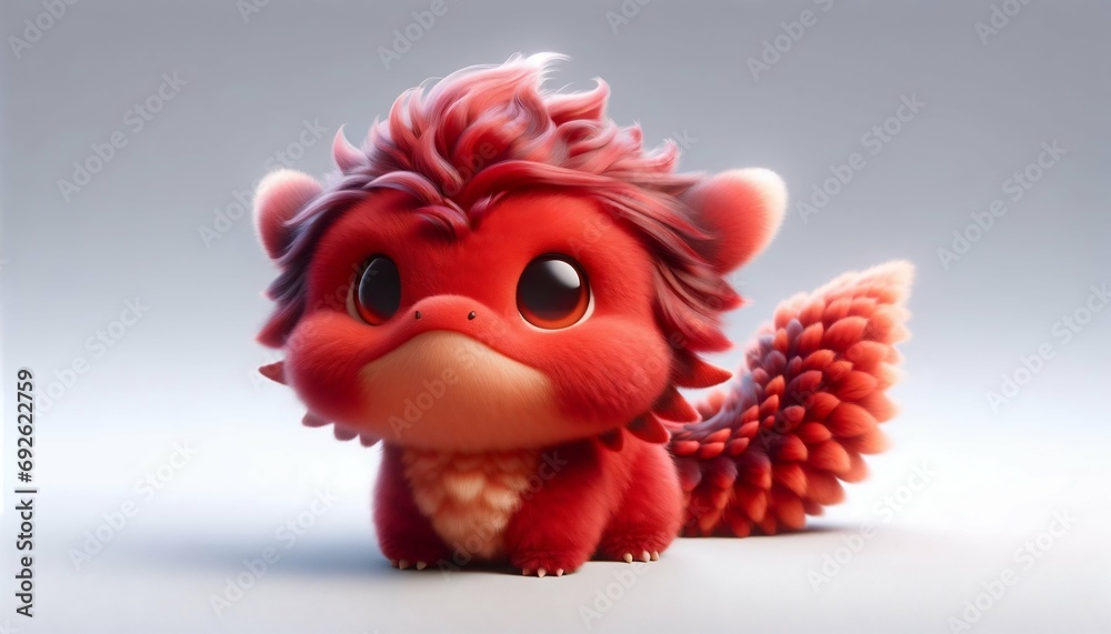 Cute red baby dragon. Cartoon fluffy dragon character. Funny Fantasy ...