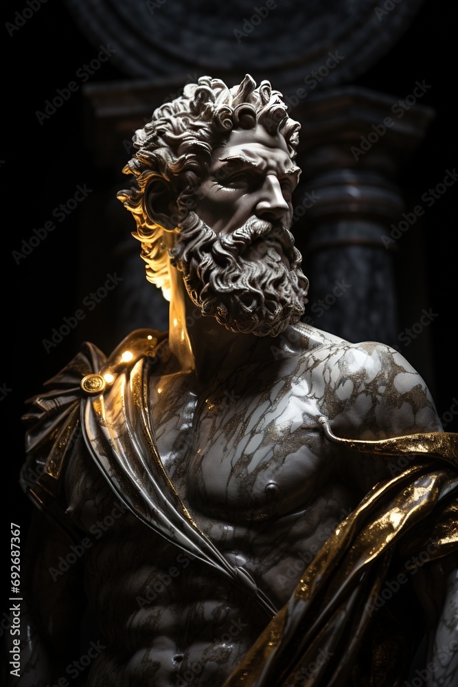 Abstract ancient roman, greek stoic person with a muscular body, marble ...