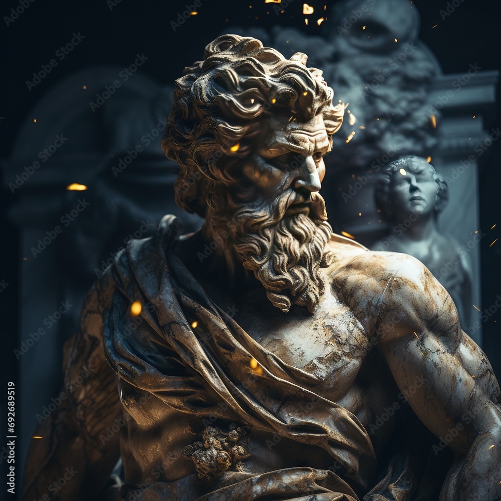 Abstract ancient roman, greek stoic person with a muscular body, marble ...