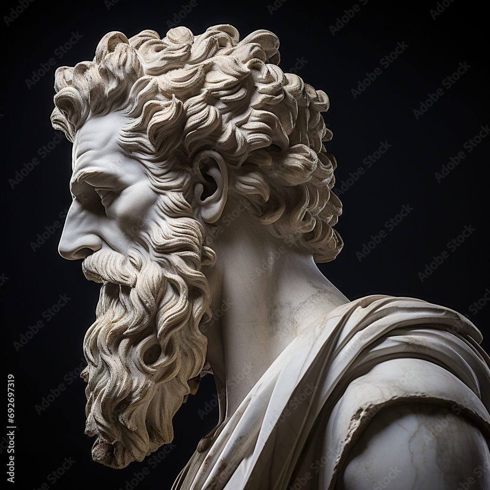 Abstract ancient roman, greek stoic person with a muscular body, marble ...