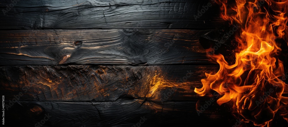 Smoking wood plank background with fire, banner Stock Photo | Adobe Stock