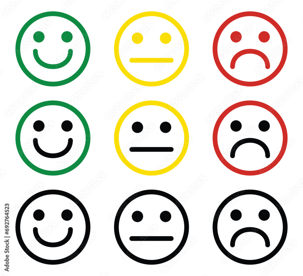 Face smile icon positive, negative neutra vector.Basic emoticons set ...