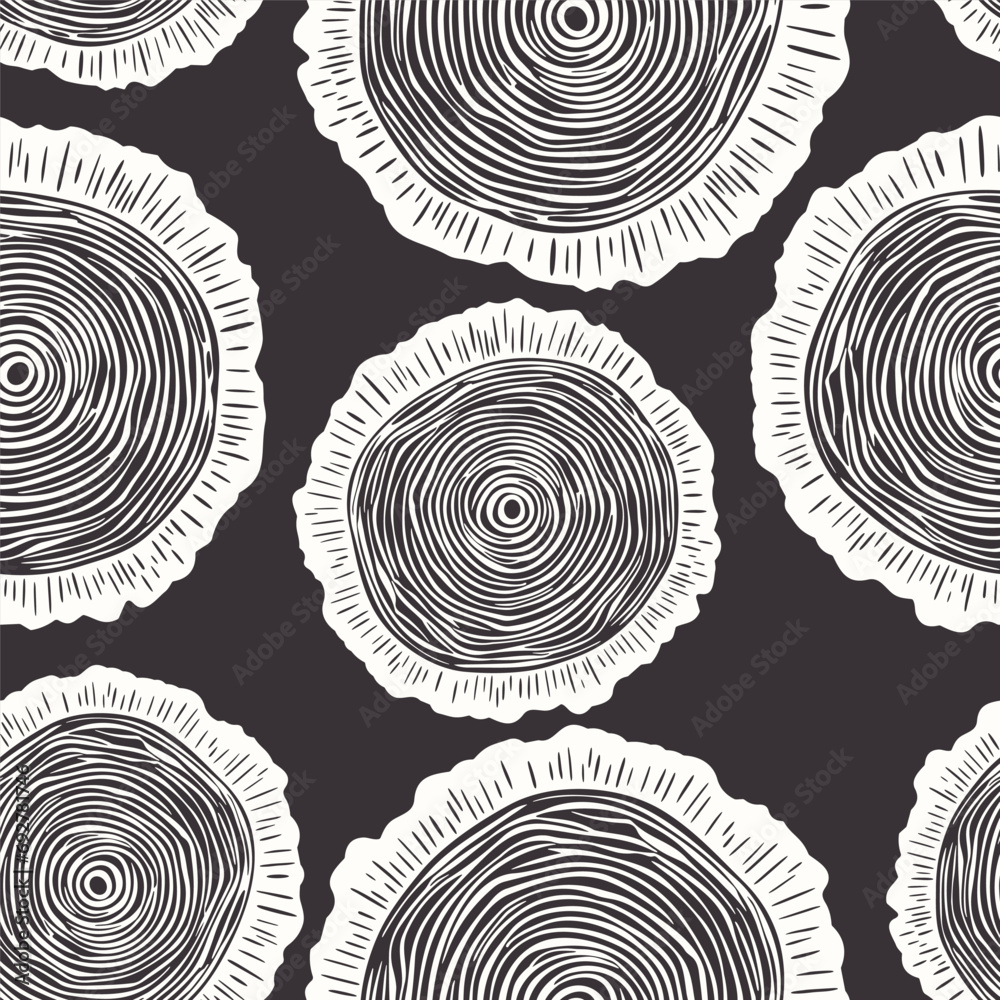 Vector Seamless Pattern with Tree Rings, Saw Cut Tree Trunk, Wood Log, Cross. Pine, Oak Slices ...