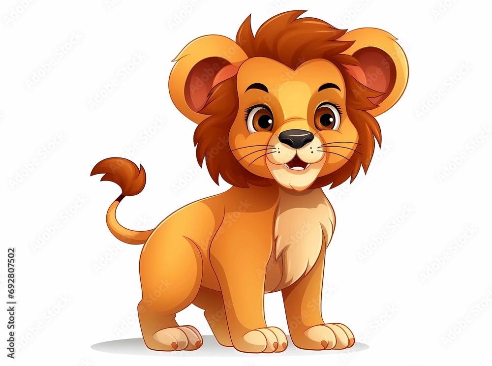 Cute lion isolated on white background, Vector illustration Cartoon ...