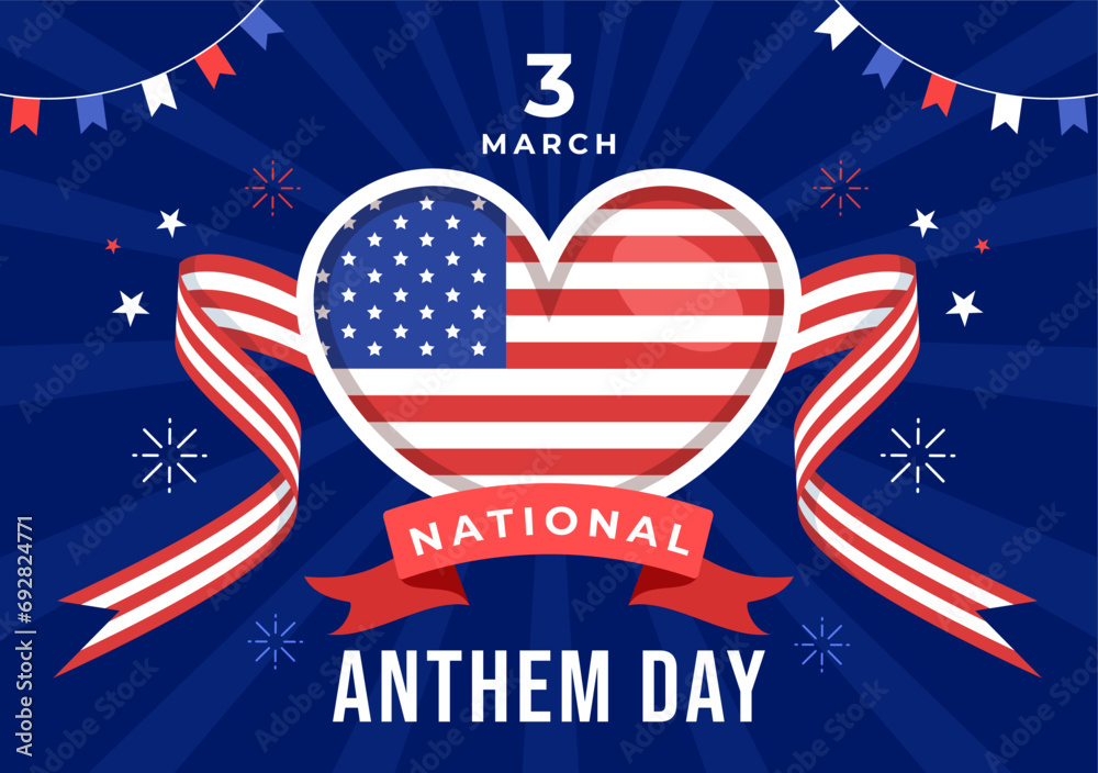 National Anthem Day Vector Illustration on March 3 with United States ...