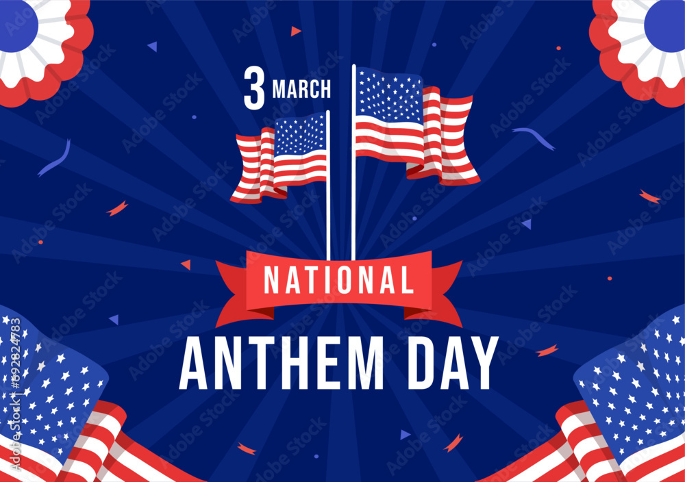 National Anthem Day Vector Illustration on March 3 with United States ...