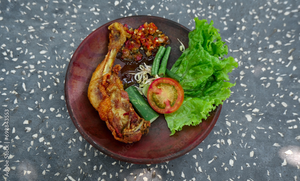 Indonesian Food: Ayam Goreng (Fried Chicken Thigh) with spicy chilli ...