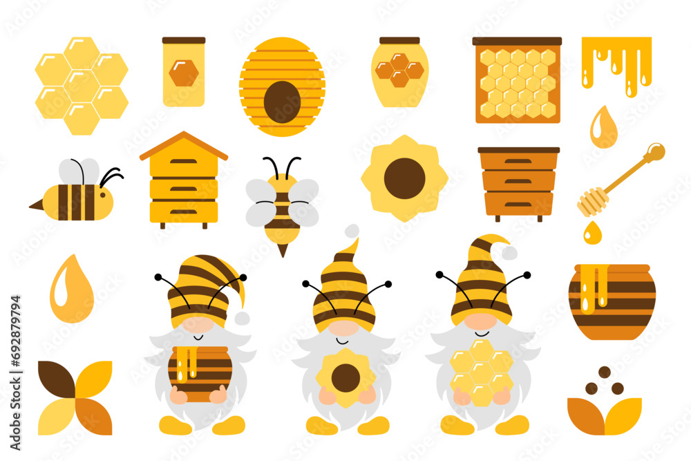 Honey Bees Vector Set. Cute bee cartoon collection. Funny illustrations ...