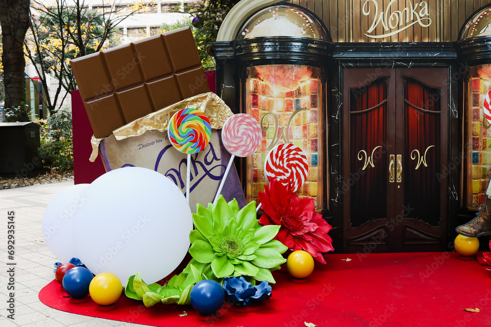 TOKYO, JAPAN - December 13, 2023: Detail of a Wonka-themed Christmas ...