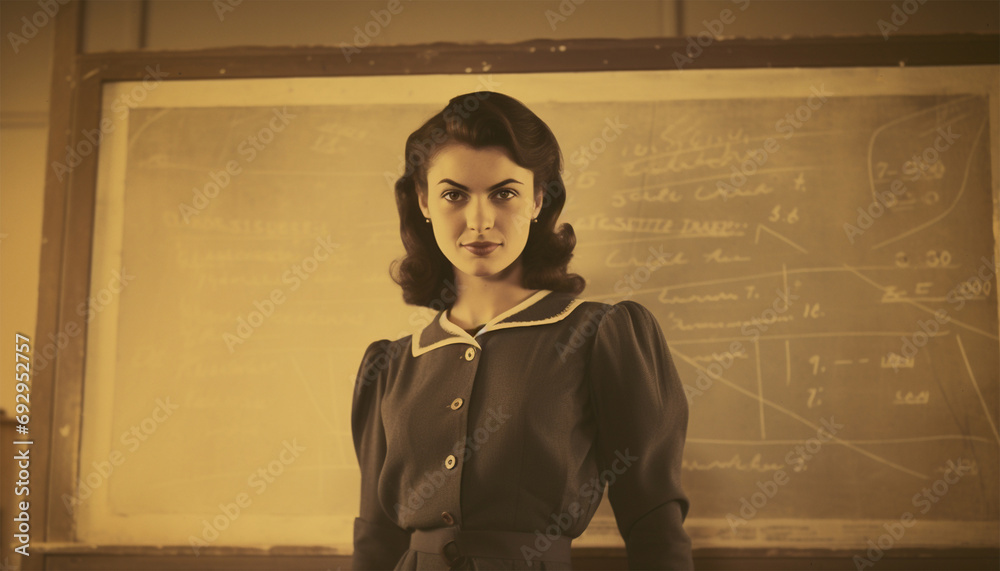 Stock-Illustration „Female Teacher vintage standing in a classroom ...