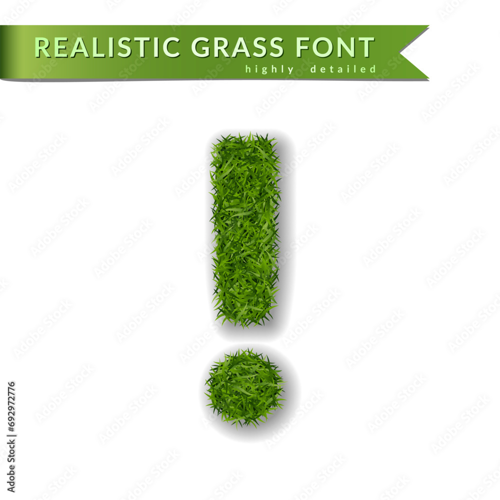 Grass symbol exclamation mark for text, dot alphabet 3D design. Green ...