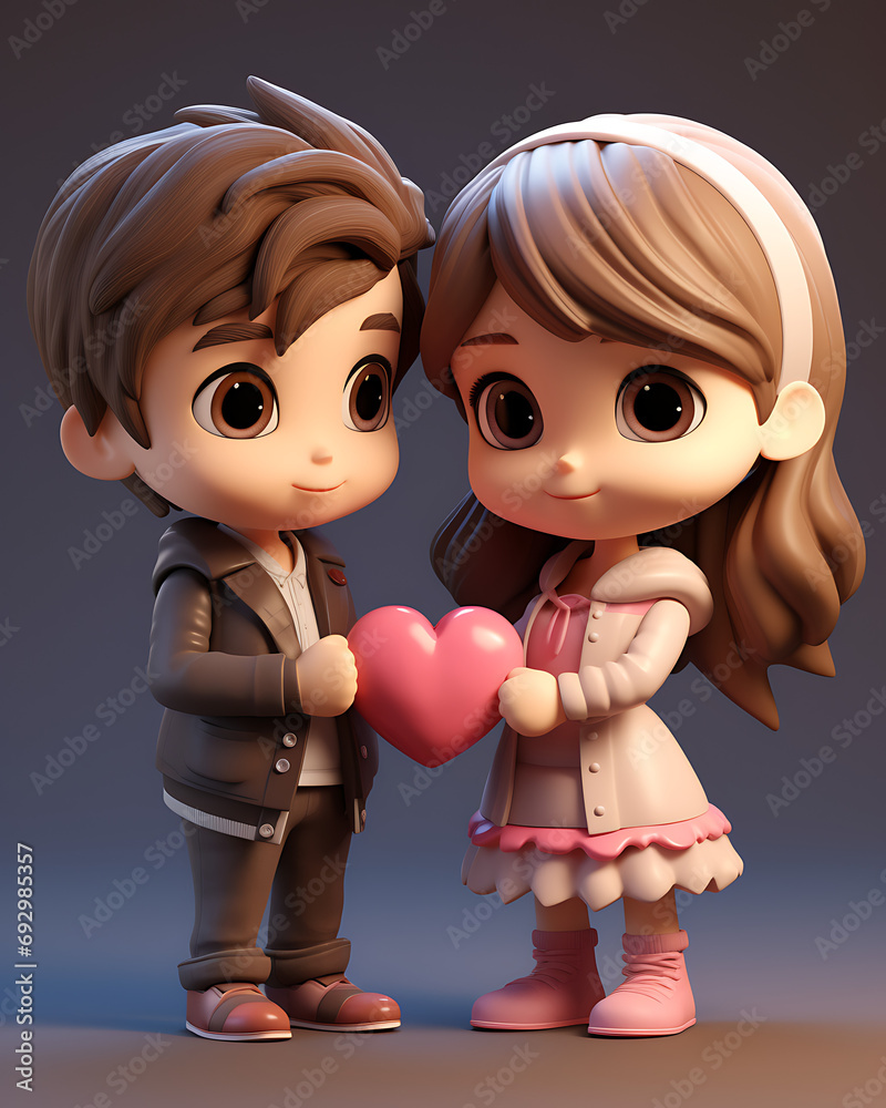 3d rendering anime cute kawaii love valentines day couple romantic ...