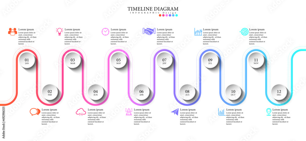 Infographic workflow diagram 12 months infographic number Process flow ...