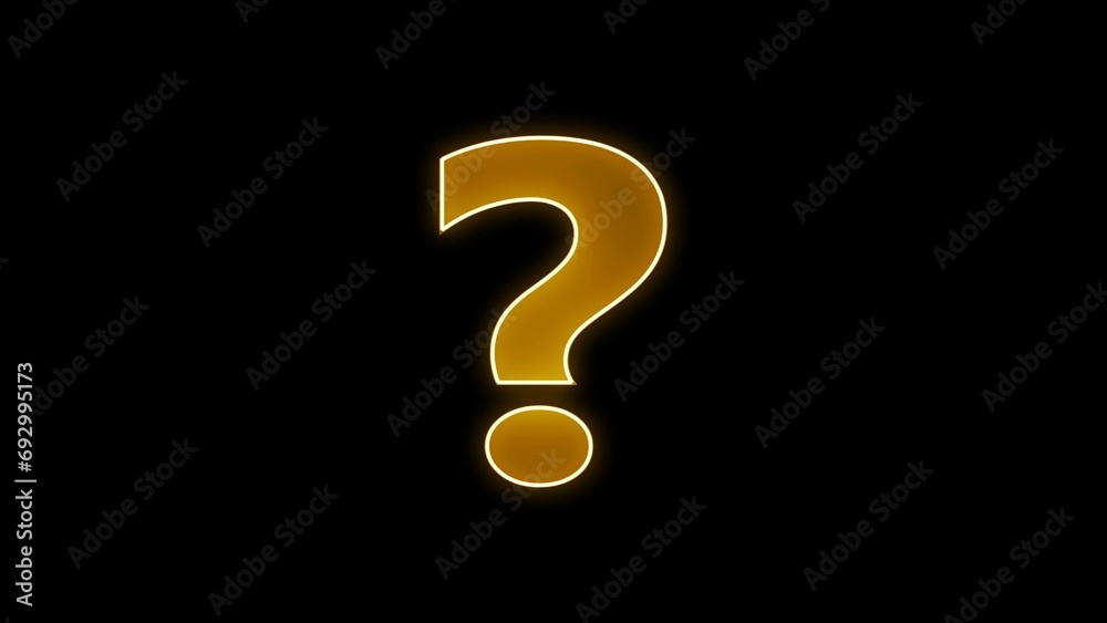 Question mark in neon gold color on black background. Question mark ...