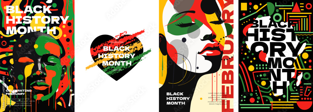 Black History Month abstract graphic poster set. African American civil ...