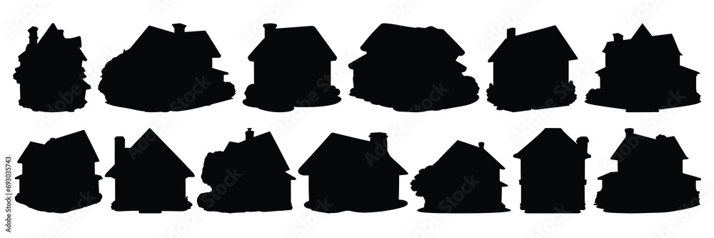 House building silhouettes set, large pack of vector silhouette design ...
