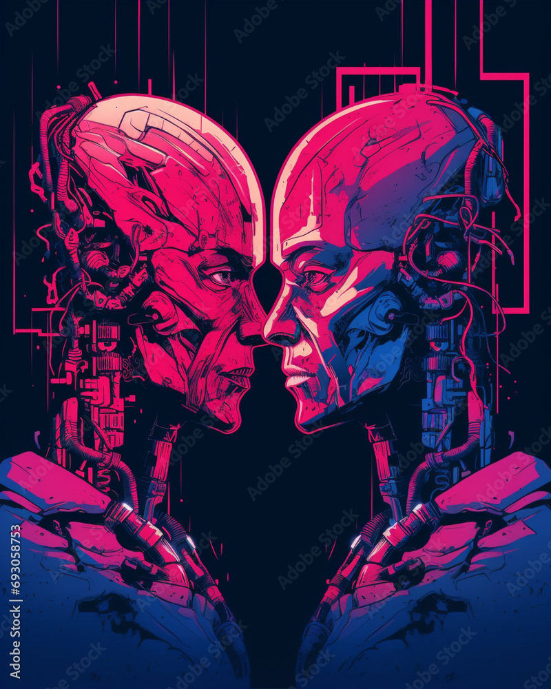 Neural Ninjas: Robots with Glowing Minds in Pink and Blue Neon created ...