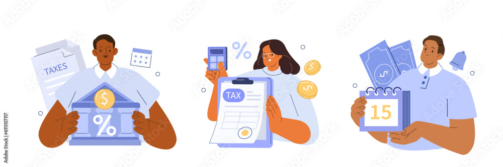 Tax calendar and schedule concept illustration. Collection of ...