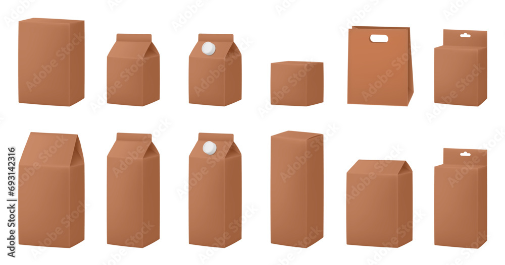Brown boxes for dairy products. Blank cardboard package boxes mockup ...