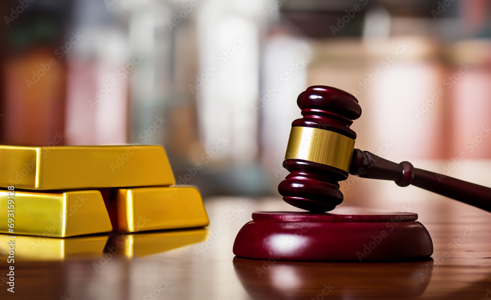 Stock-Illustration „Mallet of judge with Golden bars. Judge hammer and ...