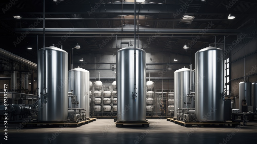 cylinders and helium containers at a metal processing plant ...