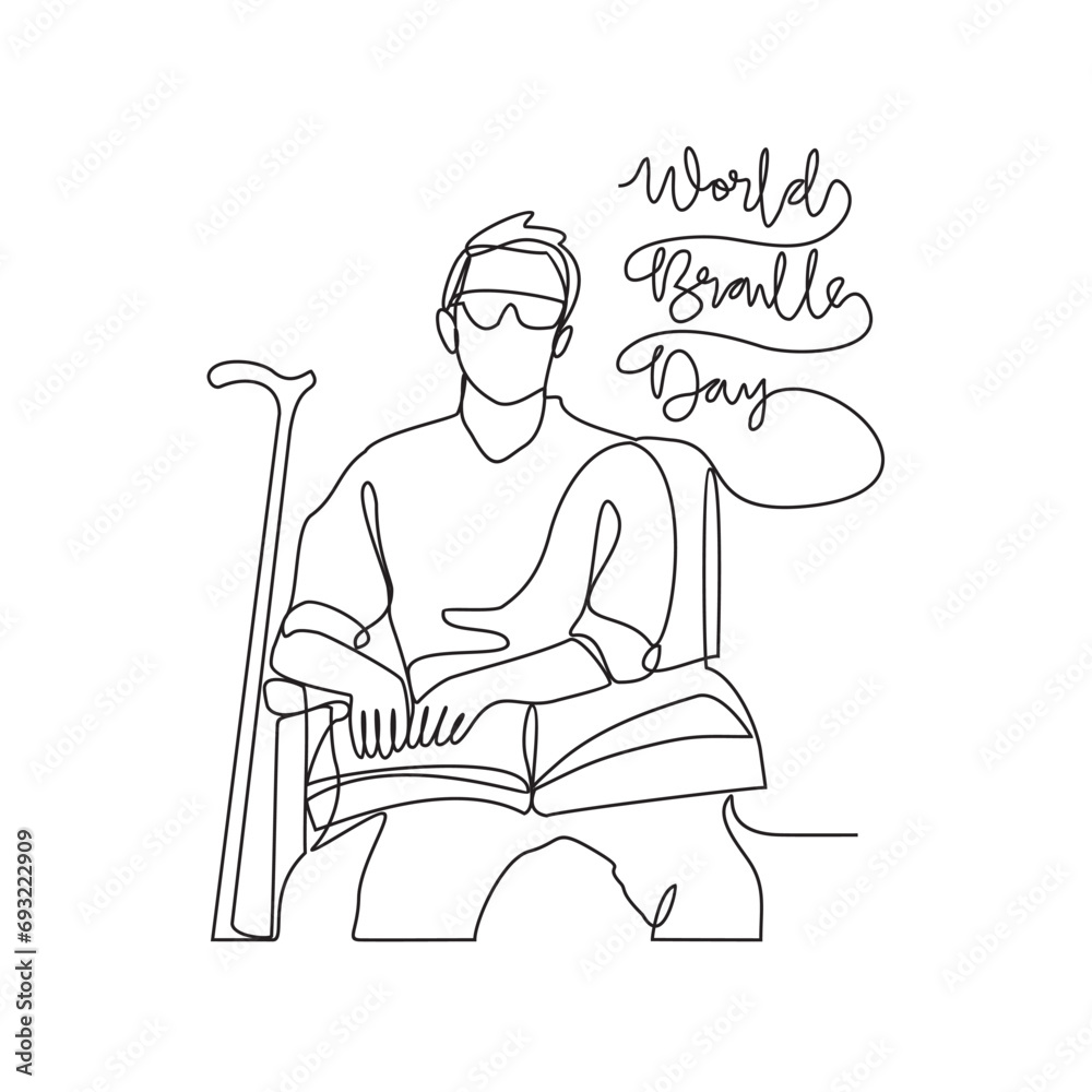 One continuous line drawing of World braille day vector illustration ...