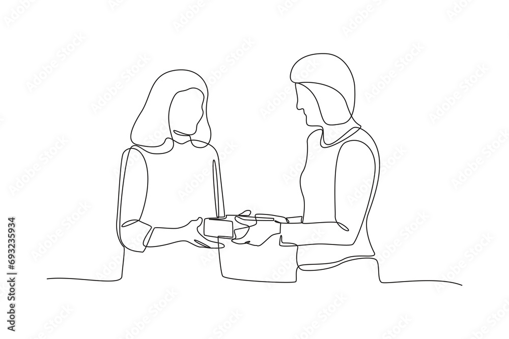 Continuous one line drawing The Act of Giving concept. Doodle vector ...