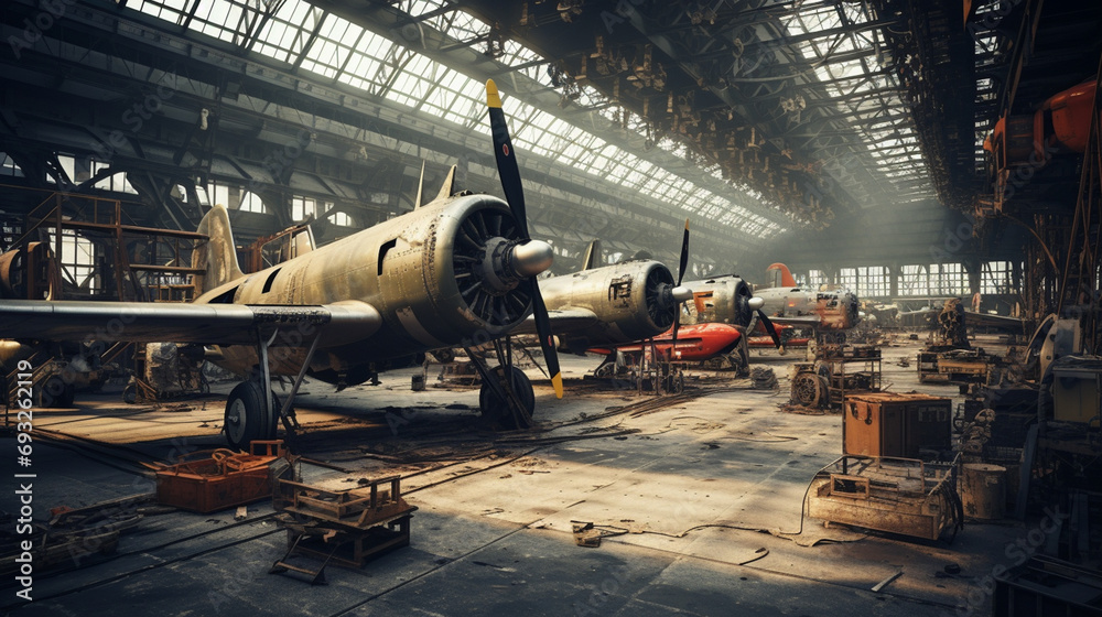 Aircraft assembly factory. Plane assembly factory. Generative AI. Stock ...