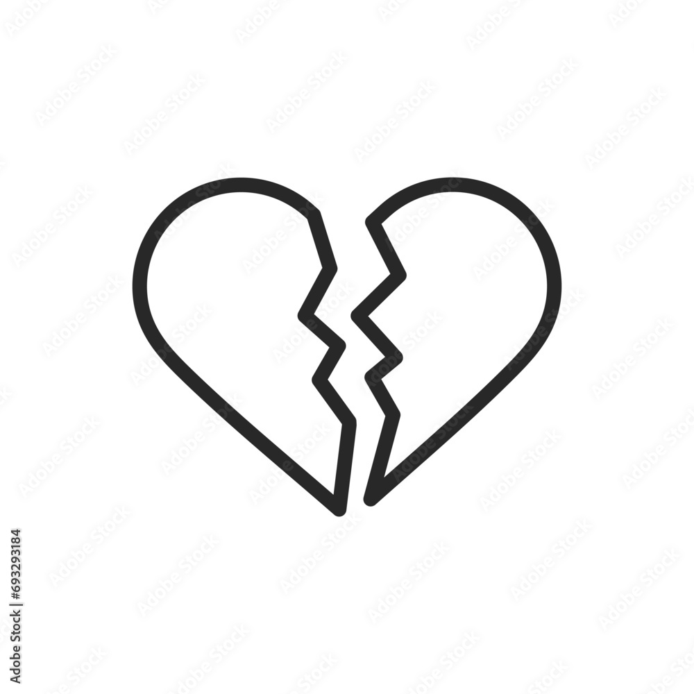 Cracked Heart Icon - Linear Vector Pictogram for Broken Love Symbol, Fractured Affection Emblem ...