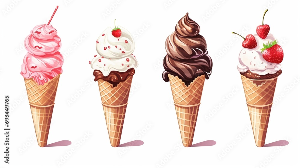 Ice cream hand drawn set. Sweet tasty course, delicious food with ...