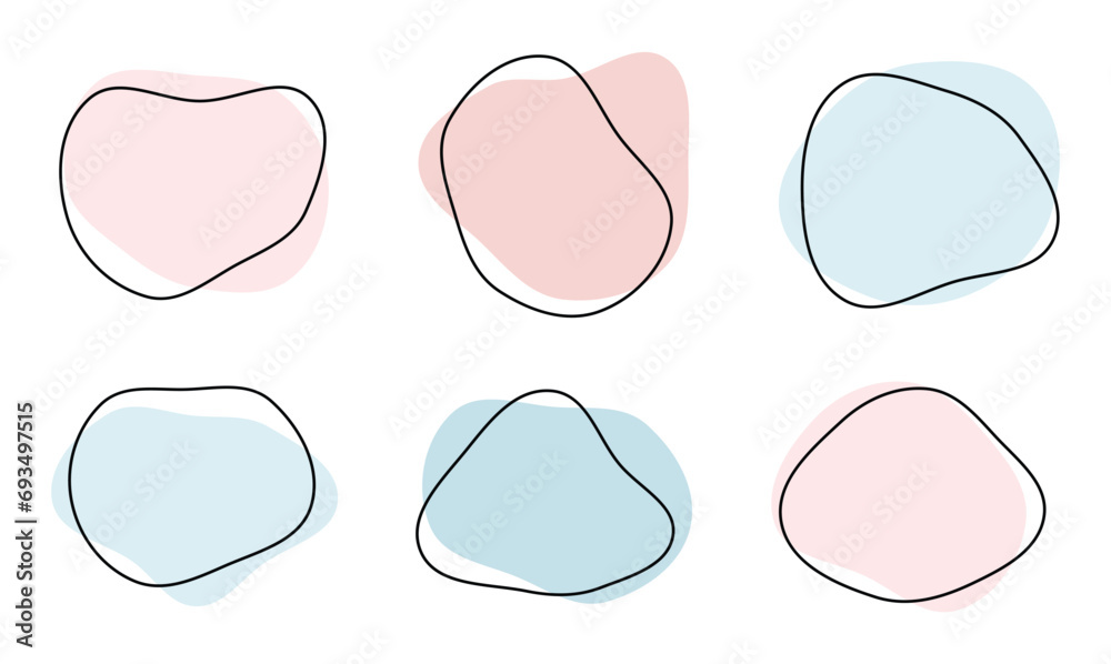 Organic Amoeba Blob Shape Abstract Pink Blue Color With Line Vector Illustration Isolated On
