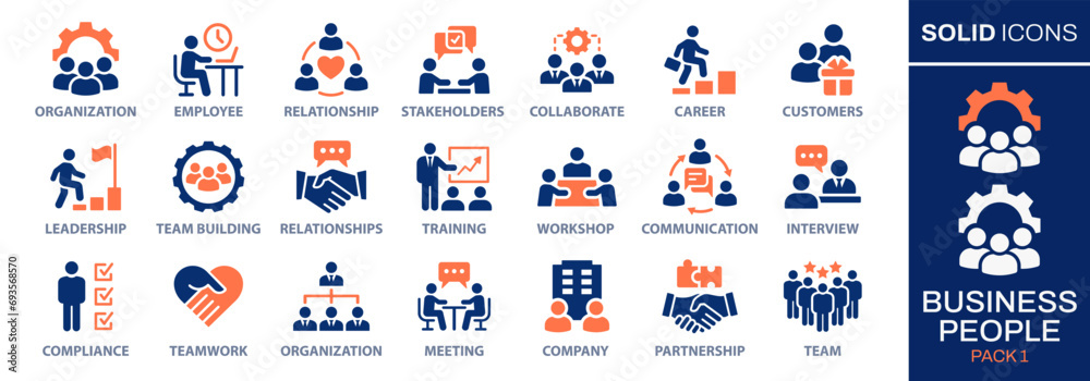Business people icon set. Collection of team, leadership, workshop ...
