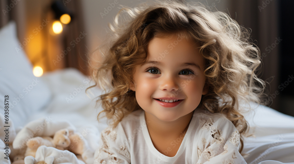 The Child Model on a White Bed and White Clothes, Reflecting Innocence ...