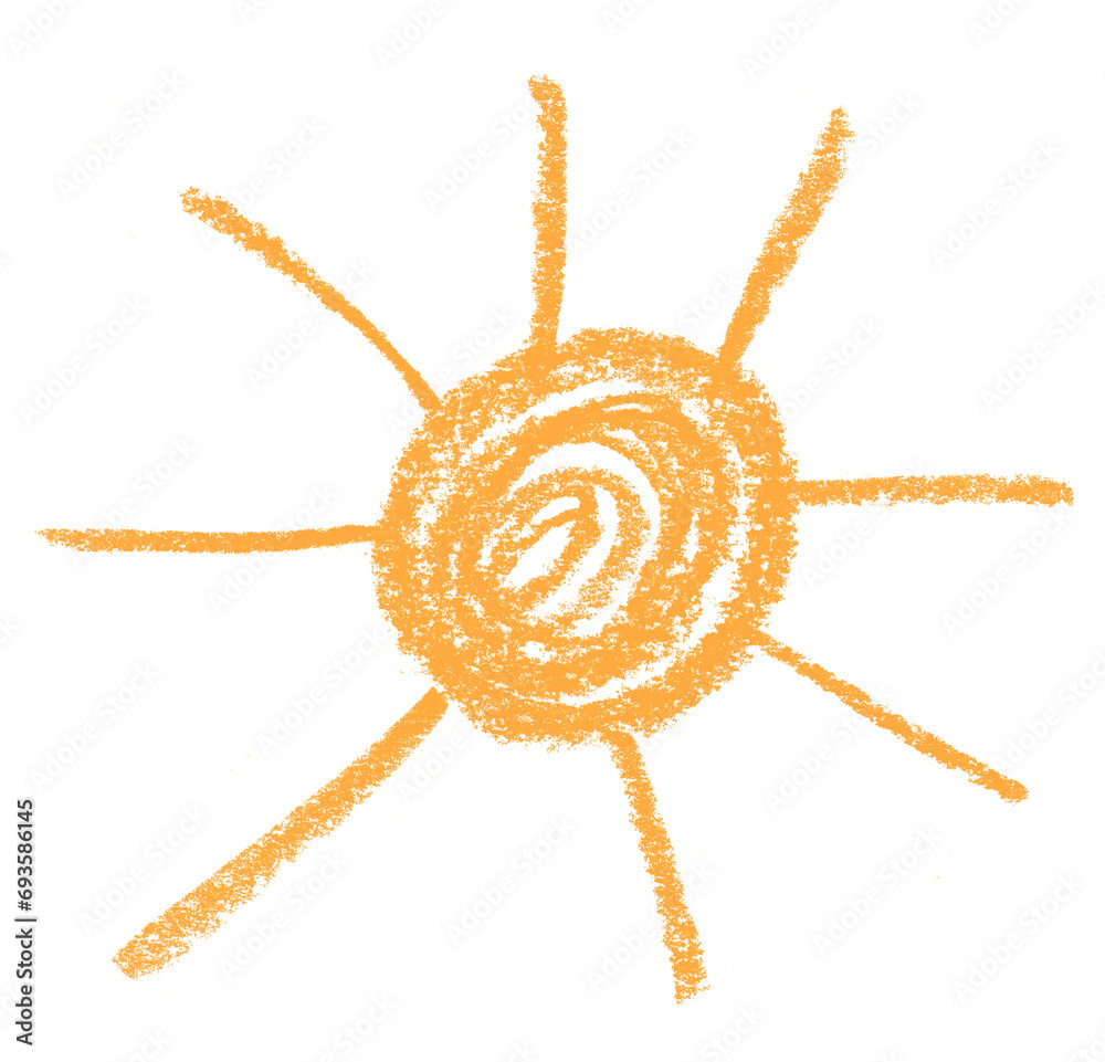 Cute Nursery Illustration of Hand Drawn Sun. No Background. Crayon ...