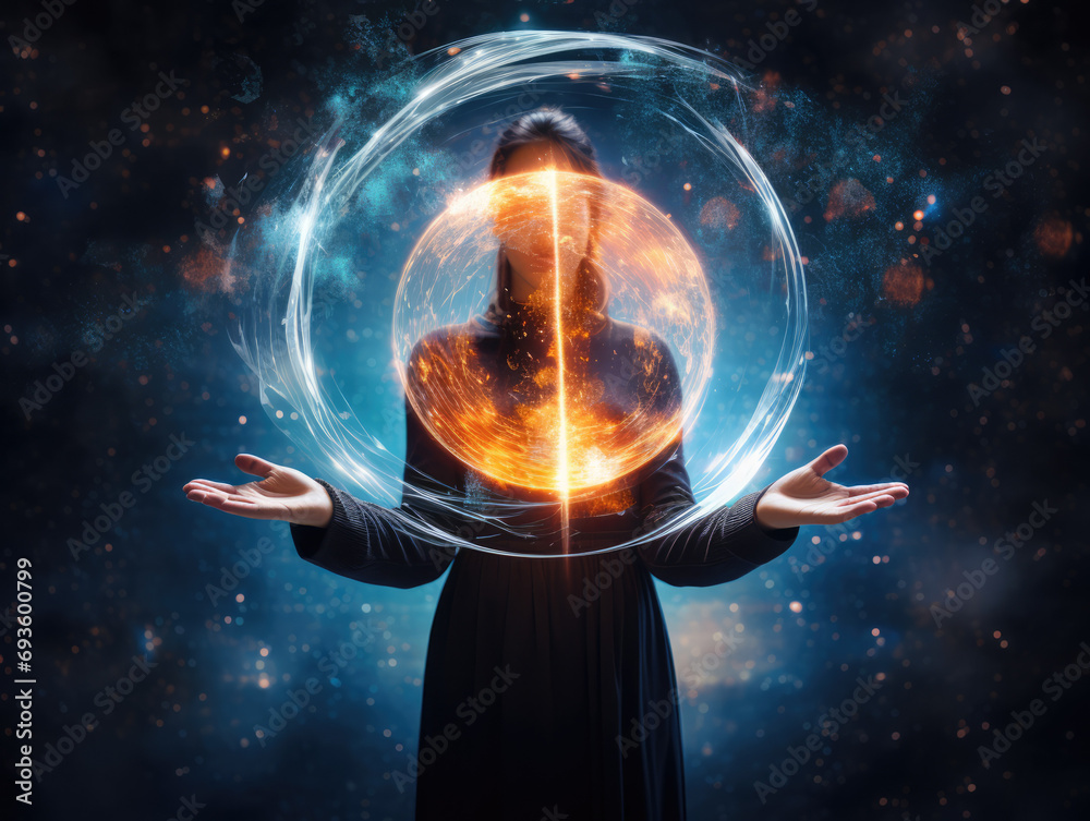 Illustration of a women casting magical sphere from her hands. Mystical ...
