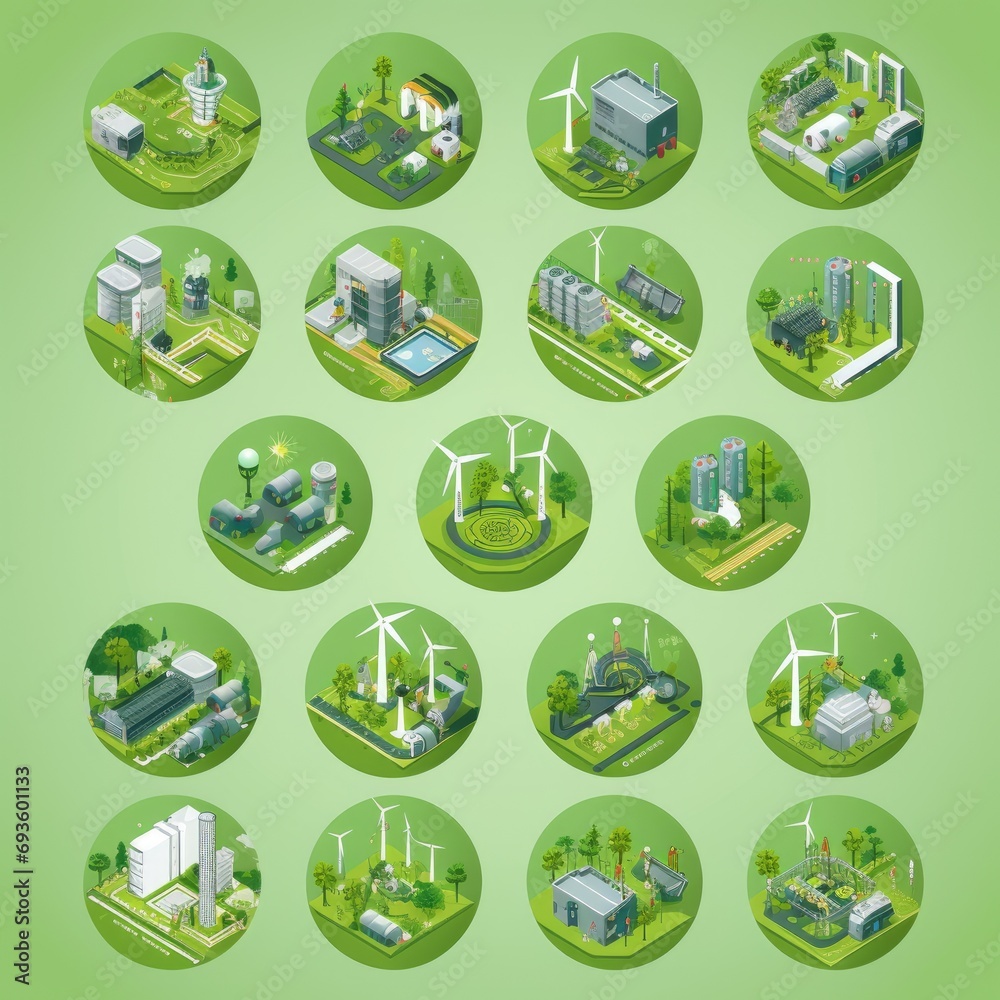 Set of circular economy illustrations. reuse of resources, impact on ...