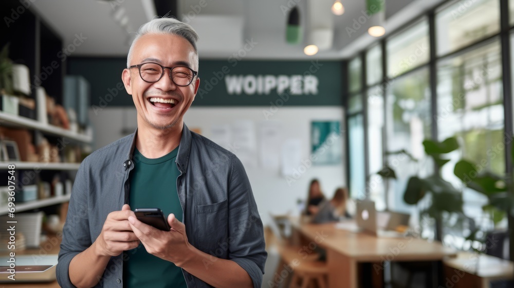 old senior asian business owner small business management smile ...