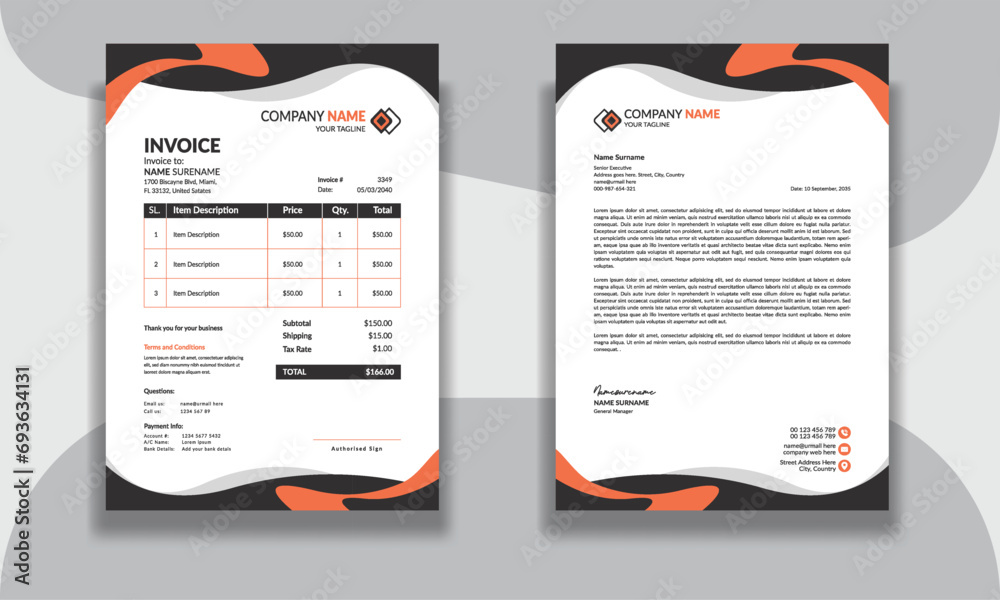 Corporate modern professional clean business invoice and letterhead ...