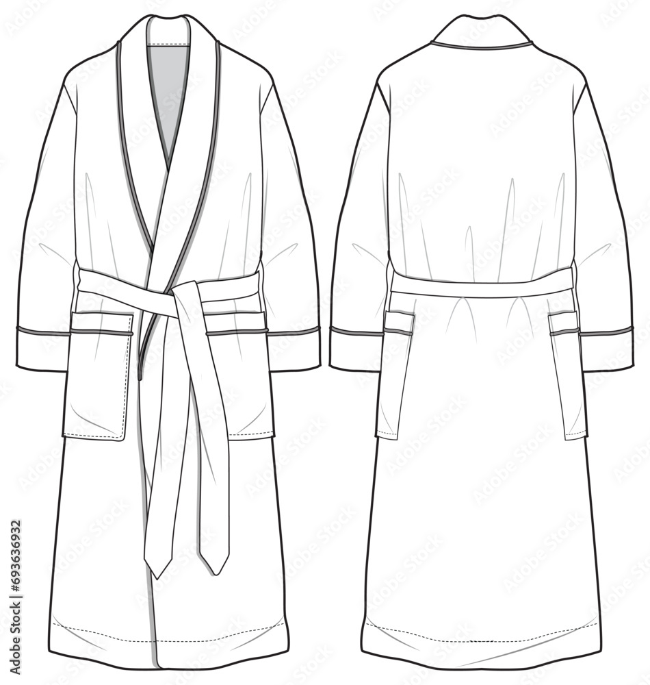 Dressing Gown, Bathrobe Front and Back View. Fashion Illustration ...