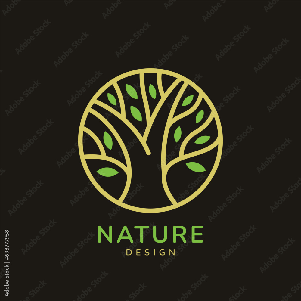 Abstract Tree of life logos. Eco nature symbols. Tree branch with ...