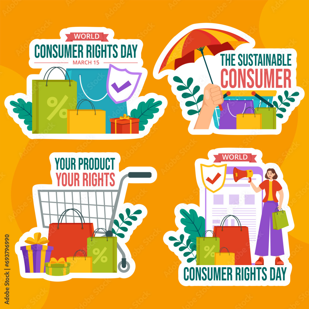 Consumer Rights Day Label Flat Cartoon Hand Drawn Templates Background ...