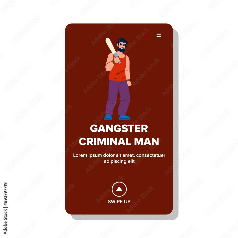 crime gangster criminal man vector. dark street, person portrait, urban ...