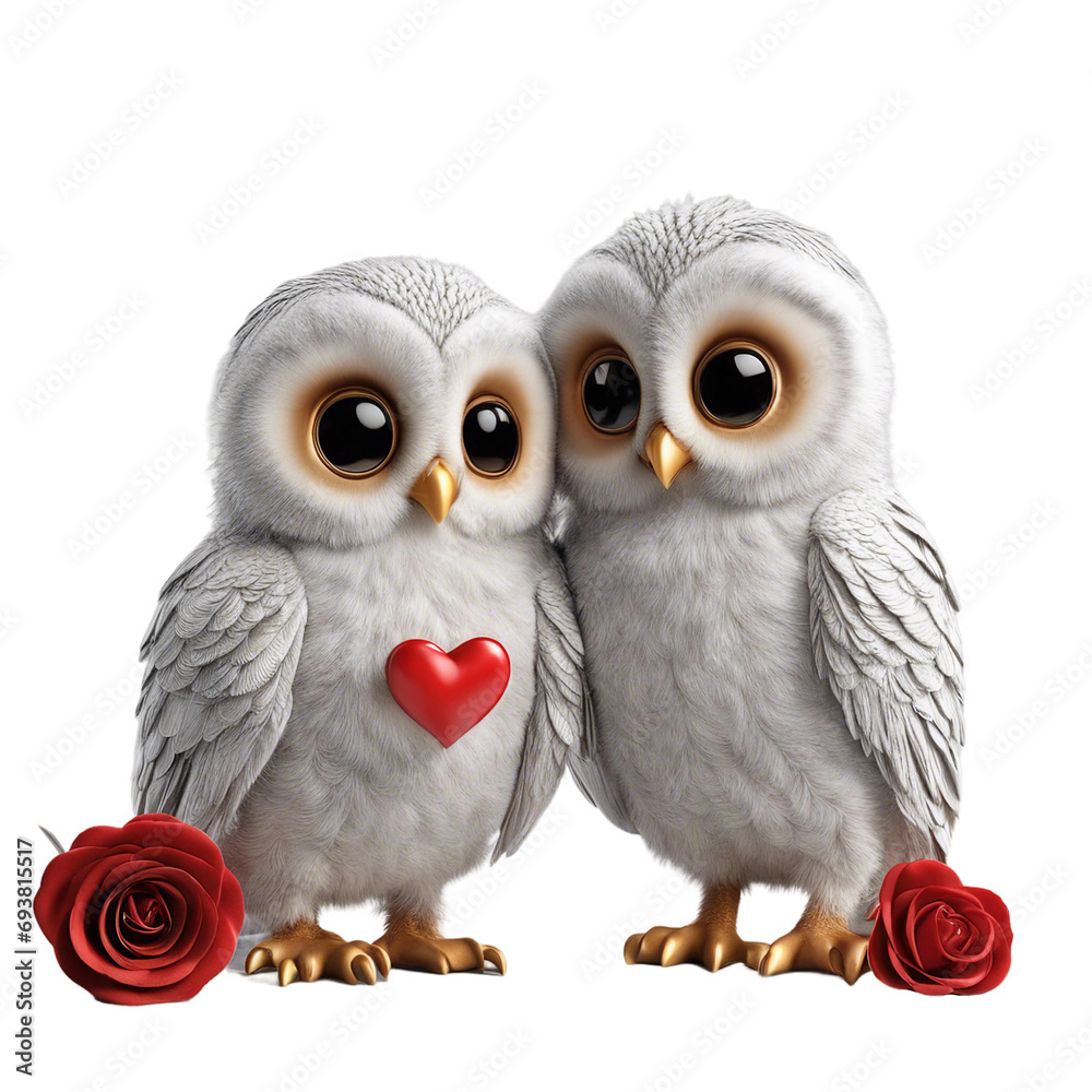 Cute and Cuddly Owl Couple in Valentine's Day Poses with Hearts ...
