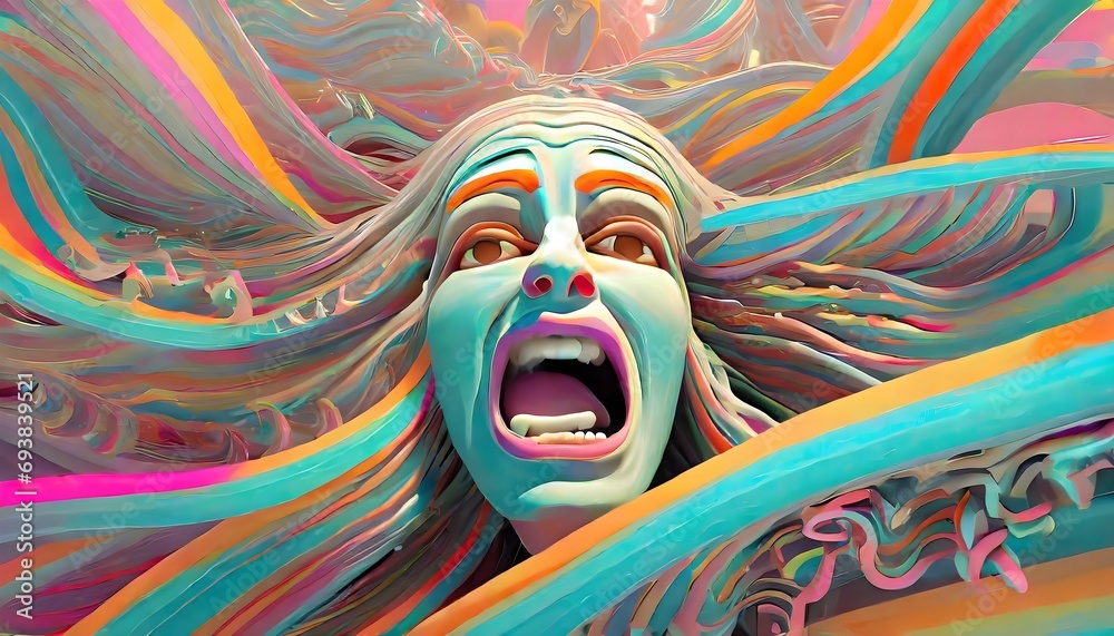 Depressed woman shouting isolated in a black background. Nervous ...