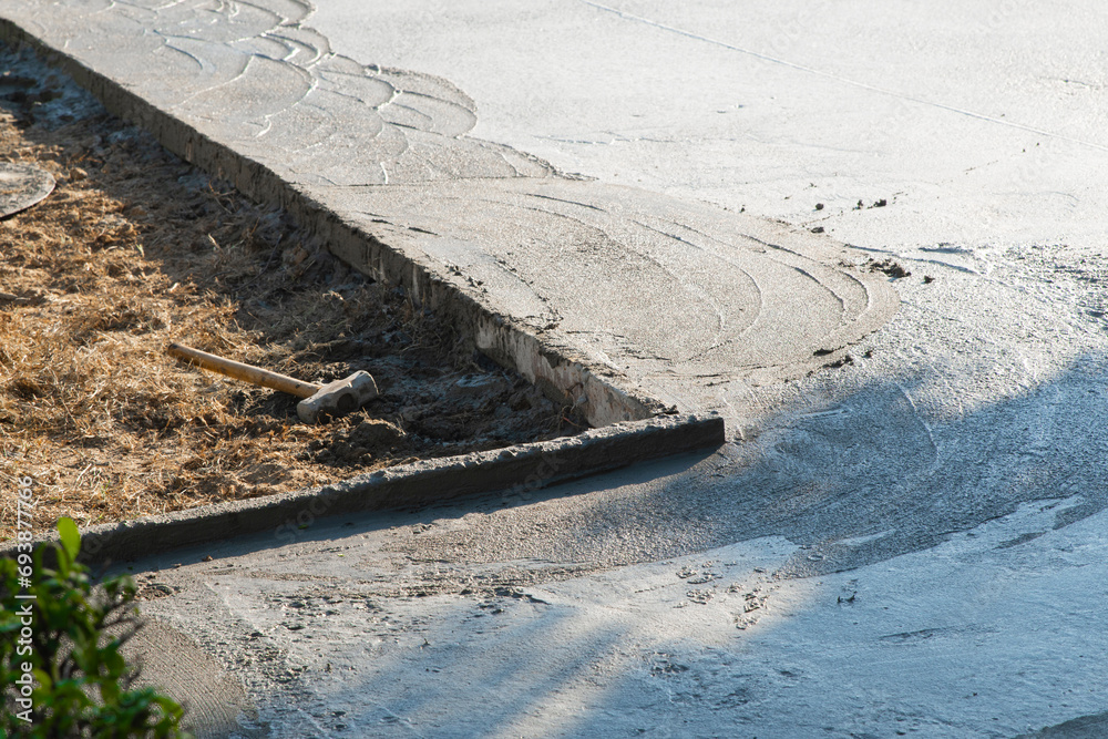 pouring concrete floor reinforced with rebar and square frame.concrete ...