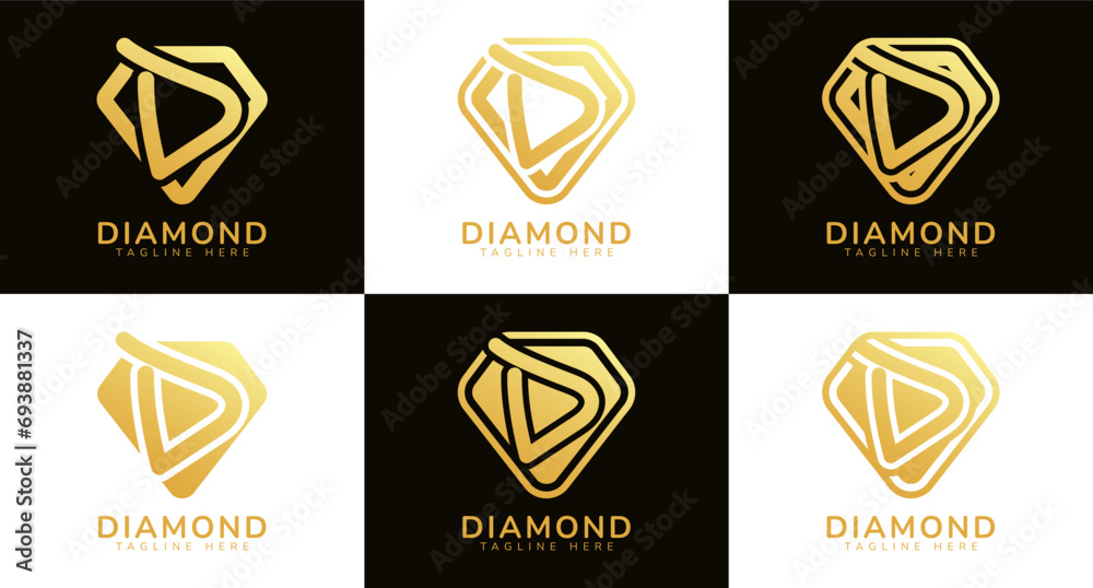 Set of diamond logos with initial letter D. These logos combine letters ...