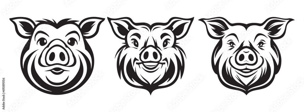 Pig head line art ink sketch vector illustration design for logo ...