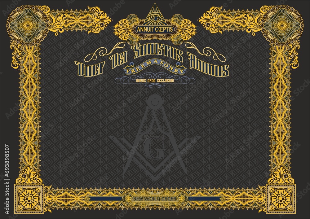 Horizontal blank with Masonic symbols for creating certificates ...